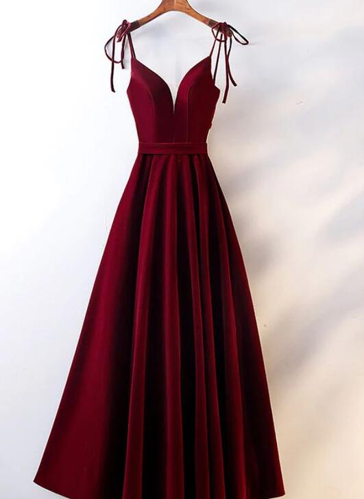 Beautiful Velvet Straps Long V-neckline Long Prom Dress on Luulla