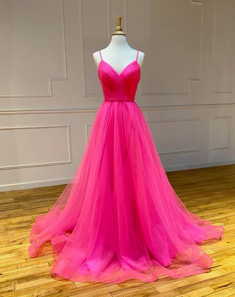 A Line Pink Tulle Long Prom Dress Evening Dress On Luulla