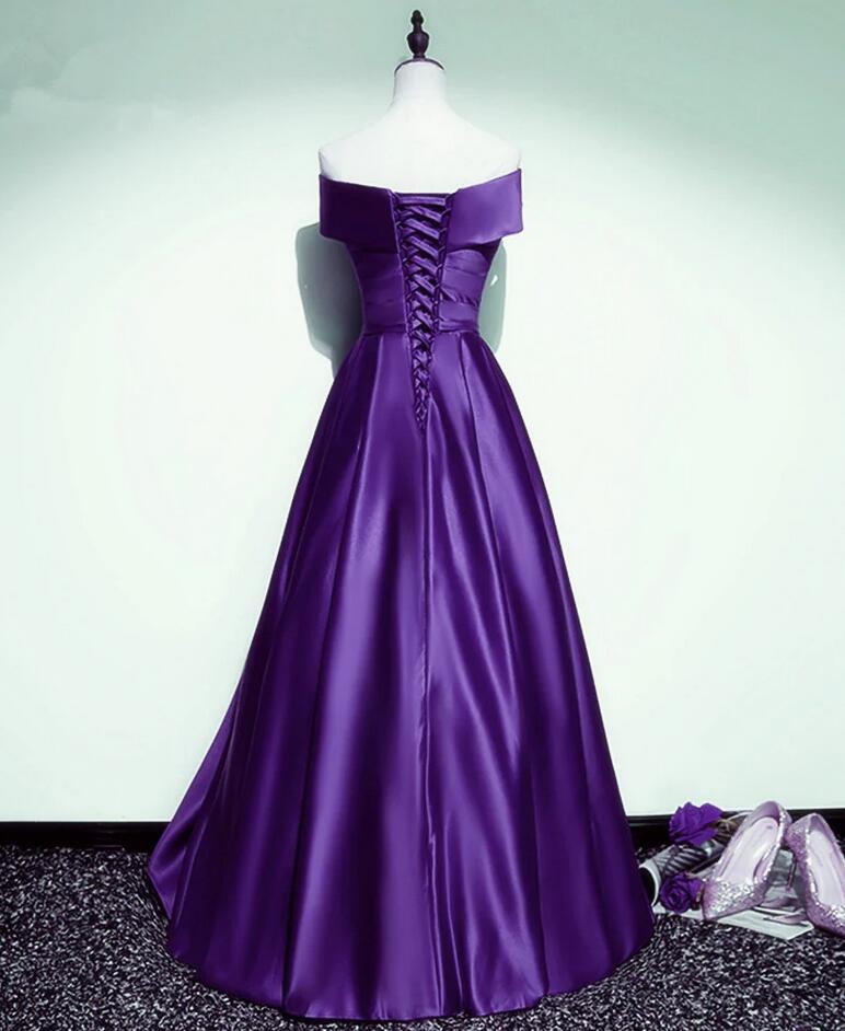 Off Shoulder A-line Purple Satin Long Party Dresses on Luulla
