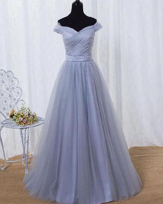 Off The Shoulder Long Grey Evening Dress on Luulla