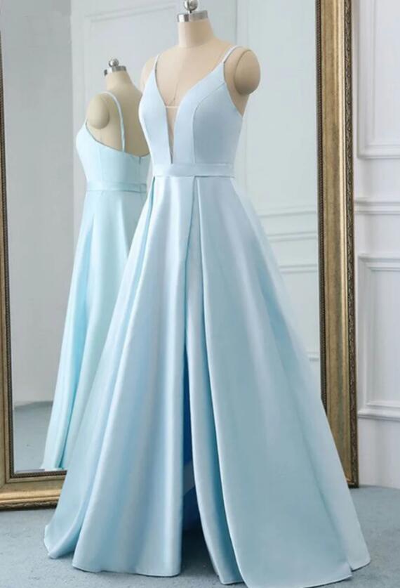 A-line Blue Satin Prom Dress on Luulla