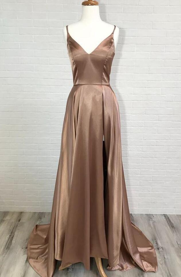 Simple Long Prom Dresses With Slit on Luulla
