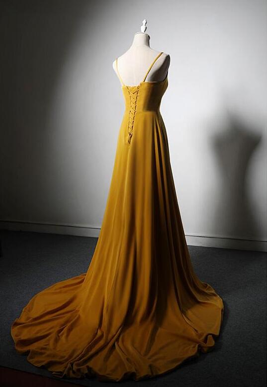 Simple V-neckline Straps Long Party Dress With Leg Slit on Luulla