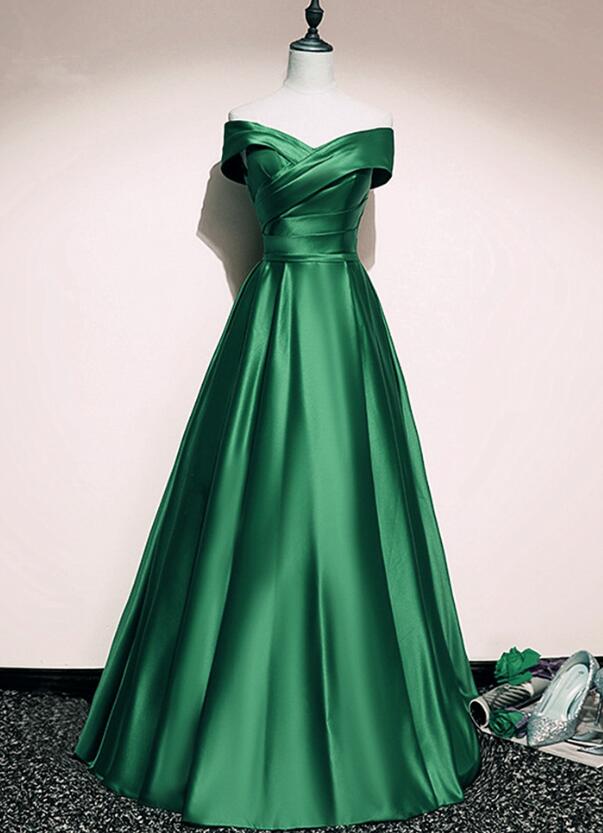 Simple A-line Green Satin Prom Dress on Luulla