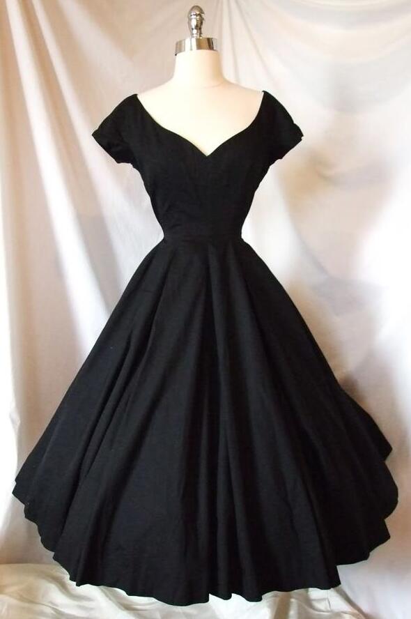Vintage A-line Black Satin Homecoming Dresses on Luulla