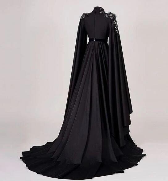 High Neck Mermaid Satin Muslim Prom Dress With Cape on Luulla