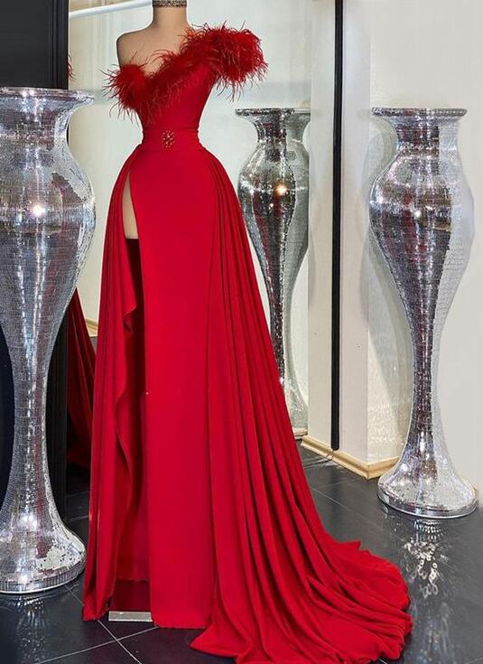 A Line Red Split Prom Dresses on Luulla