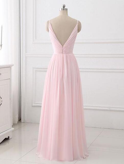 A Line Pink Simple V-neckline Straps Prom Dresses on Luulla