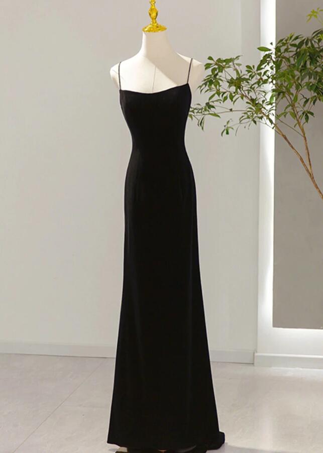 Sheath Black Long Spaghetti Straps Prom Dress on Luulla