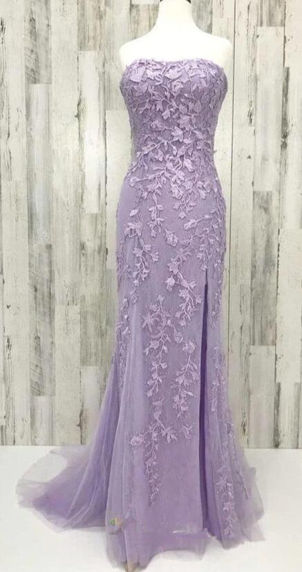A Line Split Skirt Fit And Flare Lavender Prom Dresses on Luulla