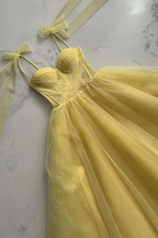 A Line Yellow Tulle Long Prom Dress on Luulla