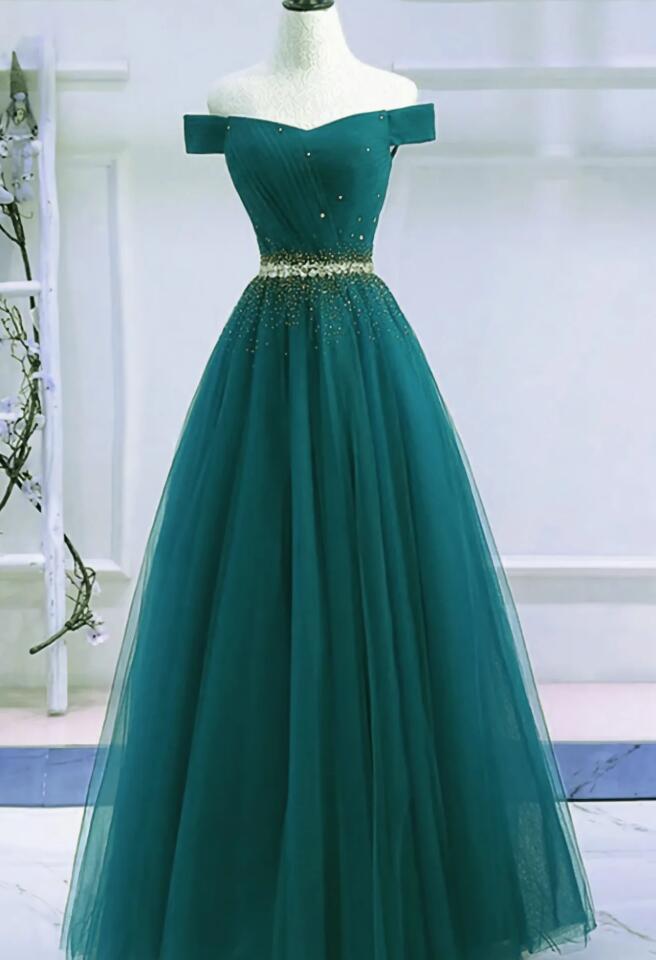 Off Shoulder Pretty Hunter Green Beaded Prom Dresses On Luulla