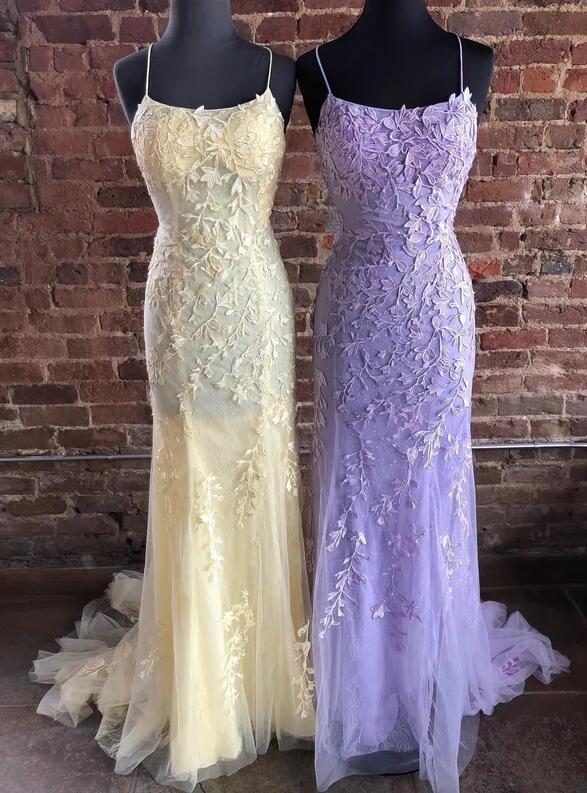 Sheath/column Scoop Neck Tulle Appliques Lace Prom Dresses on Luulla