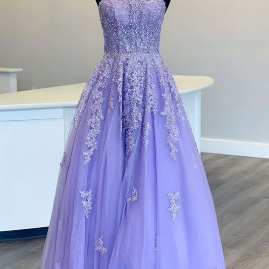 Purple Long Strapless Lace Prom Dress, Evening Dress on Luulla
