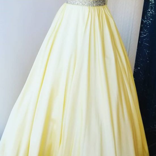 Long Prom Dress With Beading Sash, Prom Dress, Yellow Graduation Dress ...
