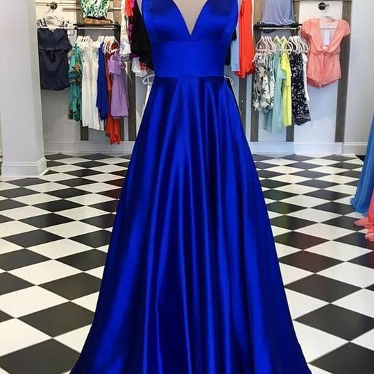Royal Blue Long Satin Evening Party Dress on Luulla