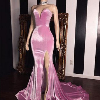 Pink Velvet Sweetheart Prom Dresses Evening Dress on Luulla