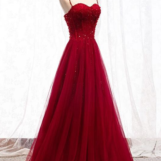 Dark Red Long Beaded Sweetheart Formal Dress on Luulla