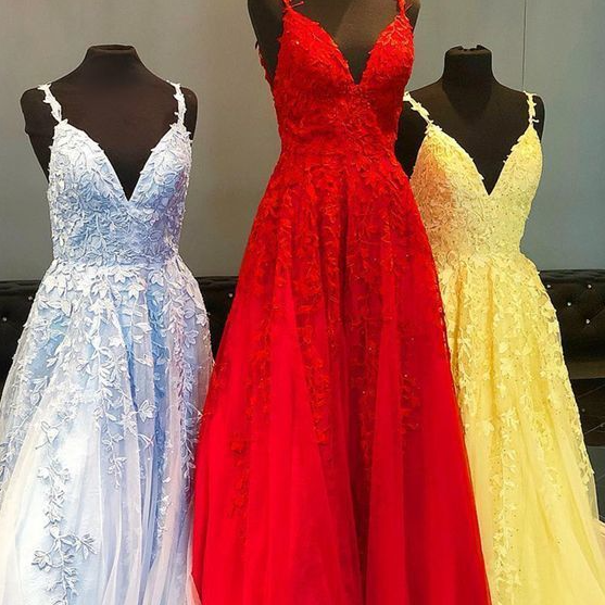 A Line Long Prom Dresses, Formal Lace Prom Gowns on Luulla