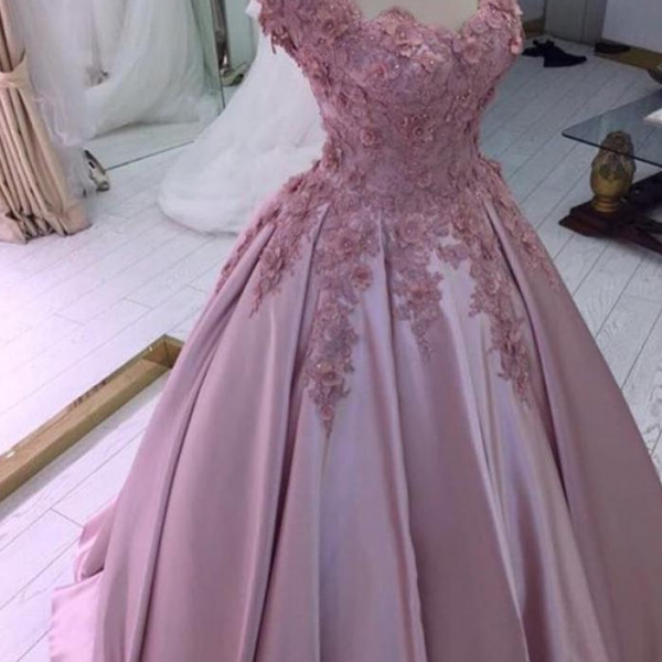 Off Shoulder Flowers Dusty Rose Ball Gown Prom Dresses on Luulla