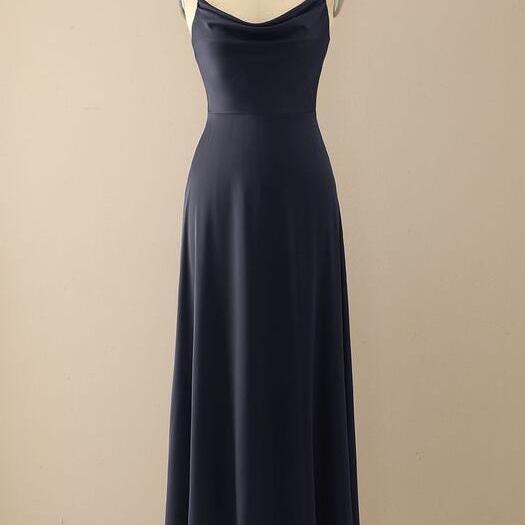 Simple Navy Blue Long Prom Dress on Luulla