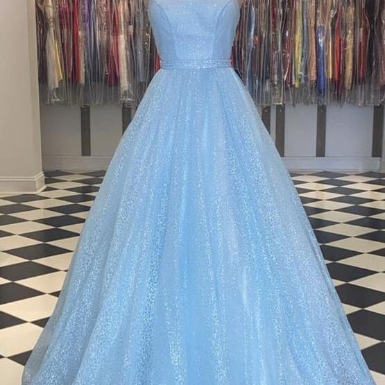 A-line Light Blue Long Prom Dress on Luulla