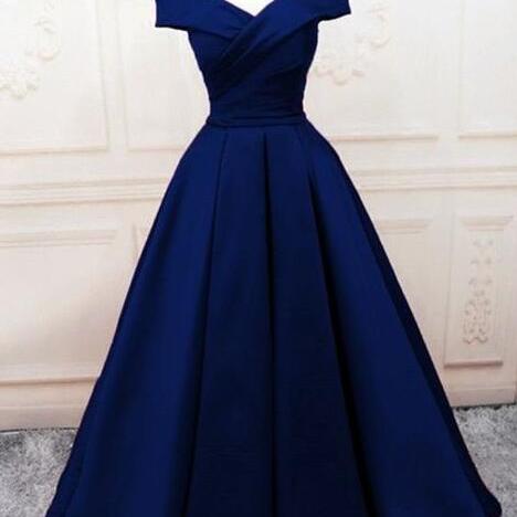 Navy Blue Off Shoulder Satin Party Dress on Luulla