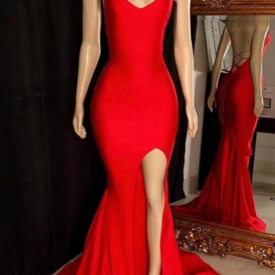 Charming Red Satin Long Prom Dress on Luulla