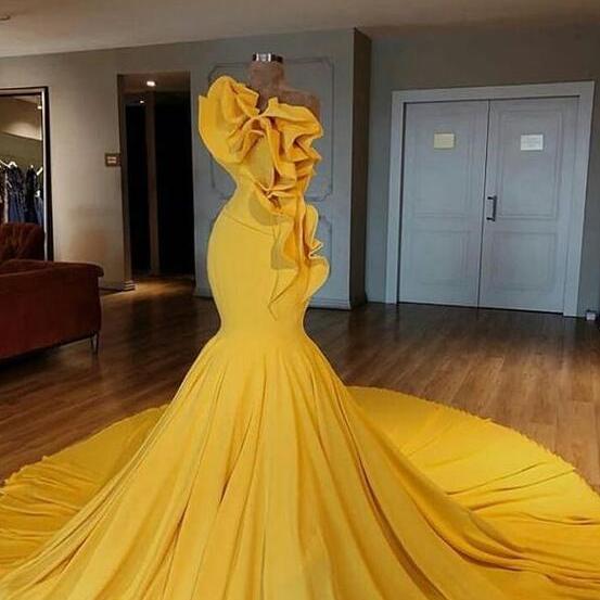 Mermaid Ruffle One Shoulder Satin Prom Dresses on Luulla