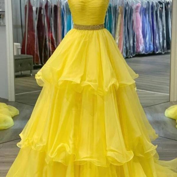 Strapless Mermaid Yellow Organza Formal Prom Gown on Luulla