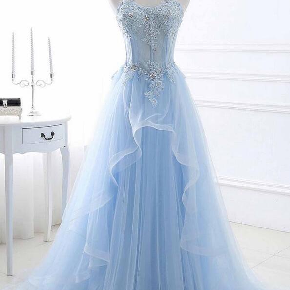 Sweetheart Light Blue Tulle Lace Appliqueprom Dress on Luulla