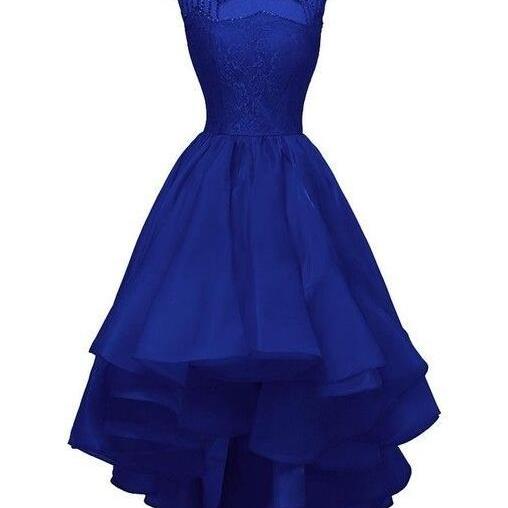 Vintage Round Neck Royal Blue High Low Prom Dress on Luulla