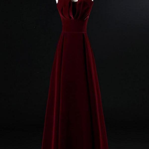 Floor Length Wine Red Velvet Long Prom Dress on Luulla