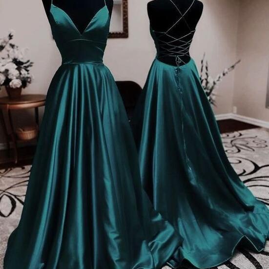 Spaghetti Strap Long Prom Dress With Lace Up Back on Luulla