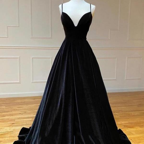 A Line Black Velvet Long Prom Dress on Luulla
