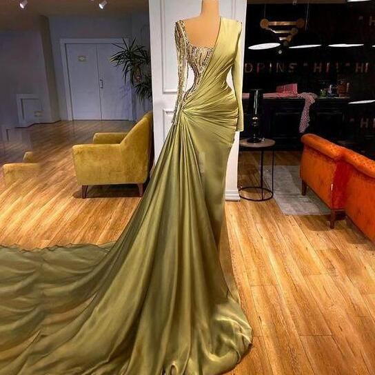 Mermaid Beaded Crystal Prom Dresses, Long Sleeve Prom Dresses on Luulla