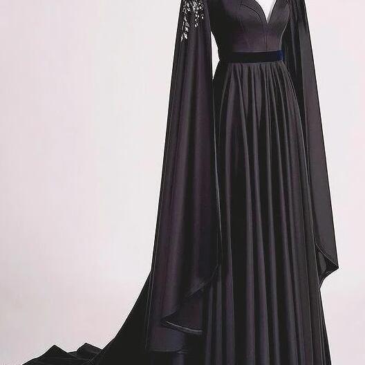 High Neck Mermaid Satin Muslim Prom Dress With Cape on Luulla