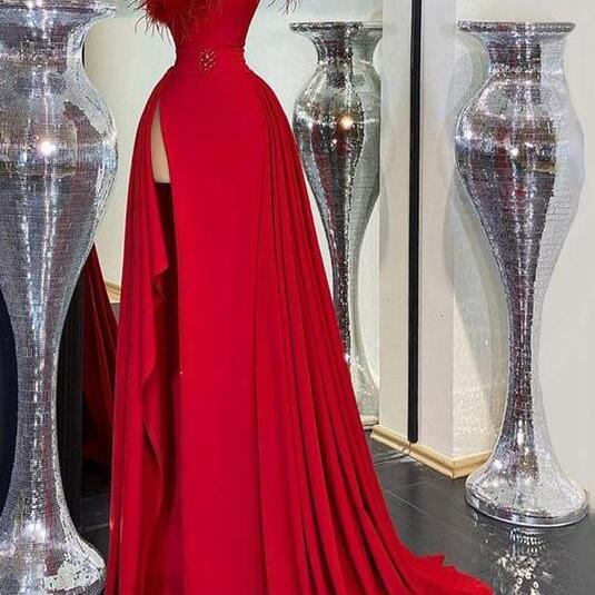 A Line Red Split Prom Dresses on Luulla