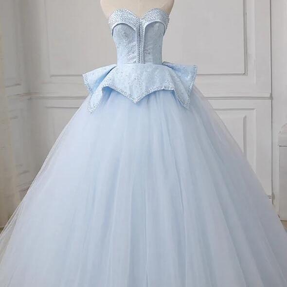 Mermaid Light Blue Sweetheart Ball Gown Tulle Prom Dresses on Luulla