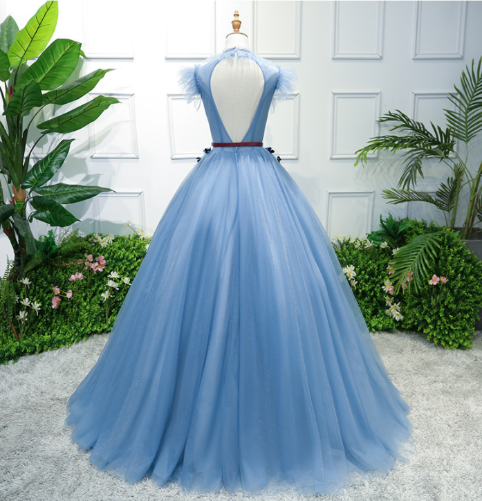 Charming Blue Party Dress, High Neck Ball Gown Prom Dress on Luulla