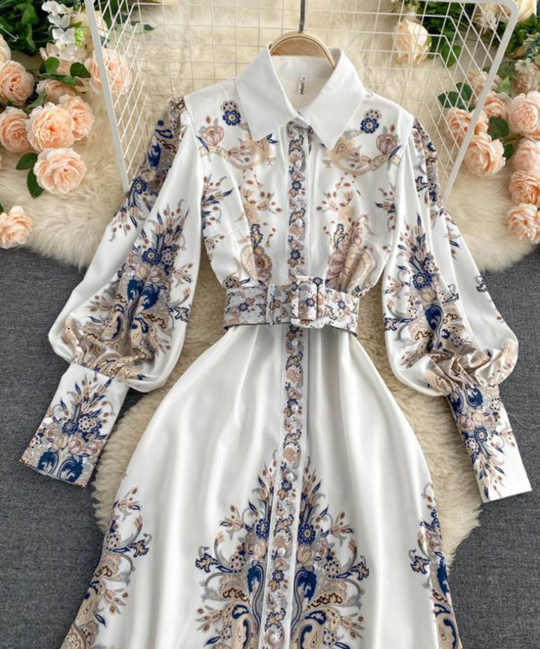 A Line Printed Long Dress Women's Dress on Luulla