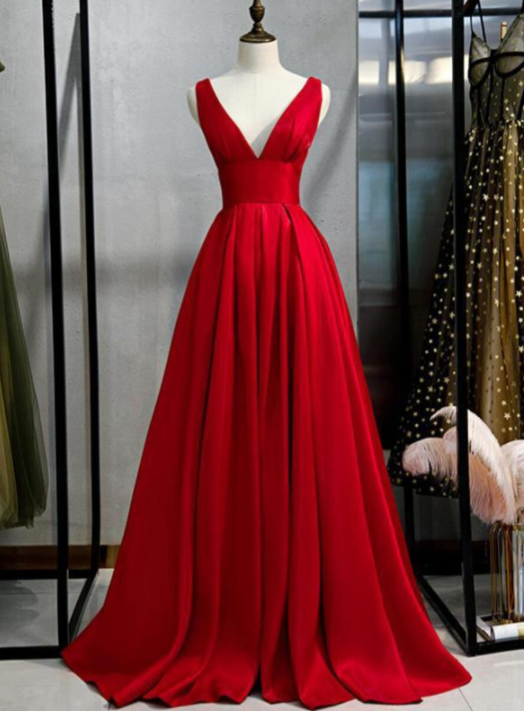 Simple A-line Red Long Evening Prom Dresses on Luulla