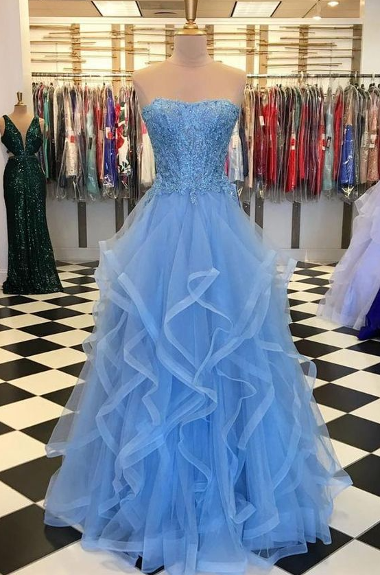 Blue Tulle Lace Long Prom Dress Lace Evening Dress On Luulla