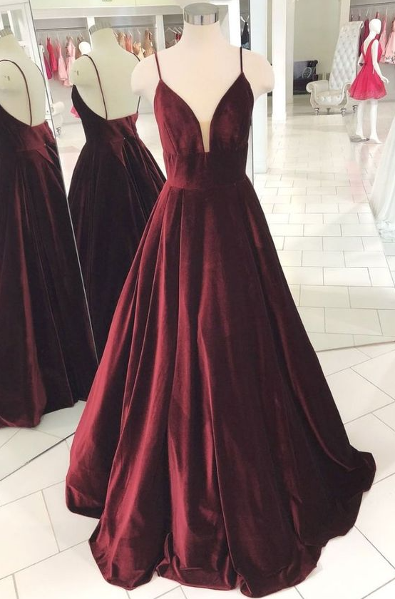 A Line V Neck Burgundy Evening Dress, Burgundy Long Prom Dress on Luulla