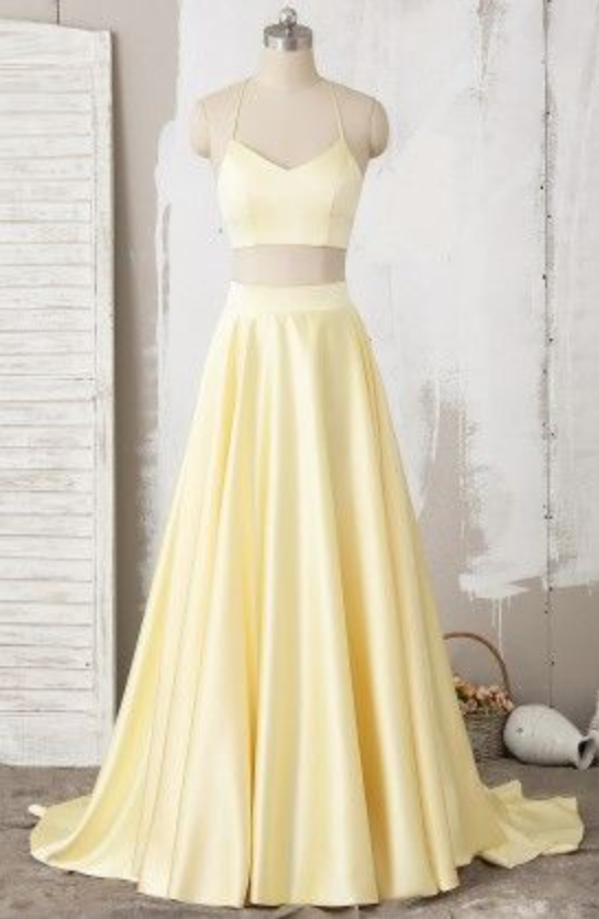 Two Piece Long Prom Dress Yellow Formal Dress on Luulla