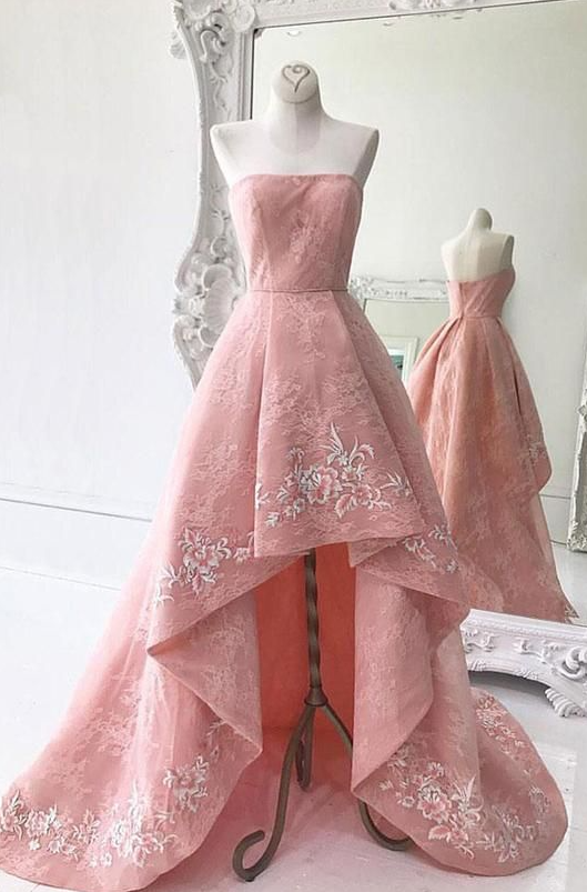Modest Pink A Line High Low Strapless Prom Dresses Party Dress on Luulla