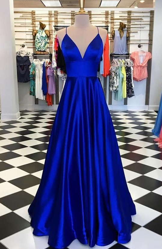 Royal Blue Long Satin Evening Party Dress on Luulla