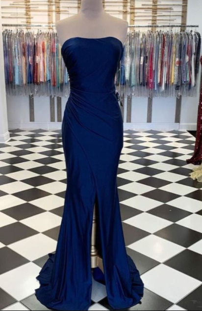 Navy Blue Strapless Long Prom Dress on Luulla