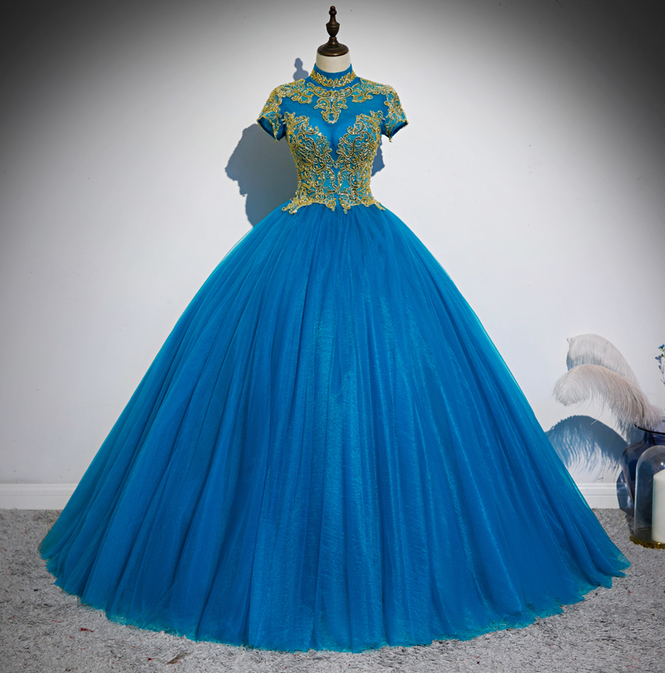 O Neck Open Back Short Sleeve Prom Gown on Luulla