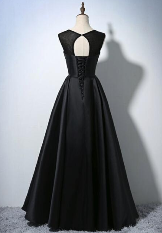 A Lineblack Satin Long Formal Dress, Prom Dress on Luulla